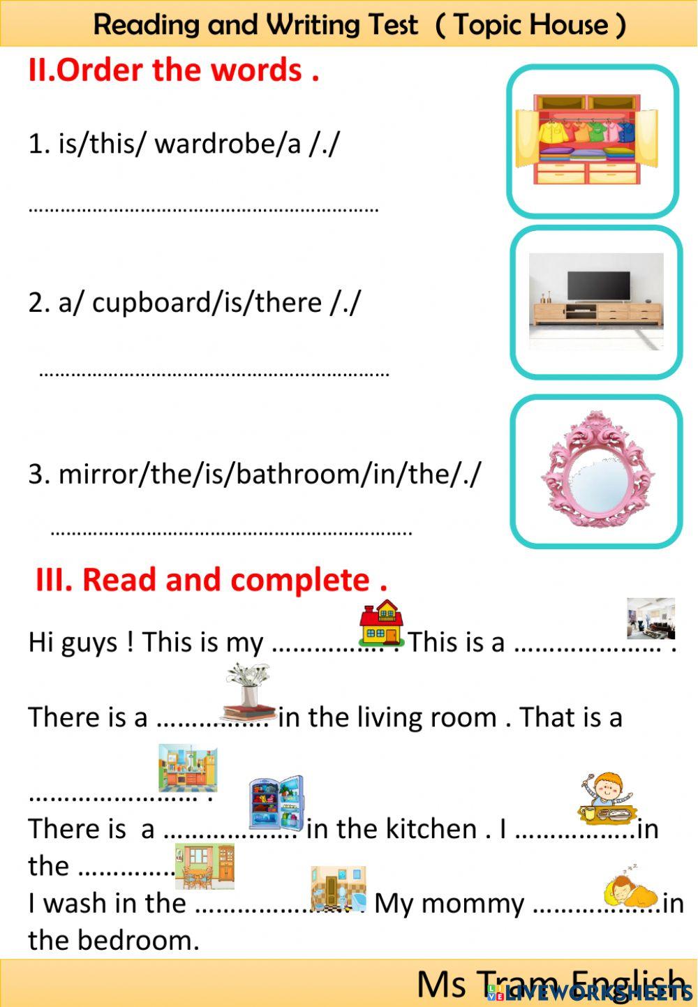 Reading and writing test topic house 3618177 | BICH TRAM