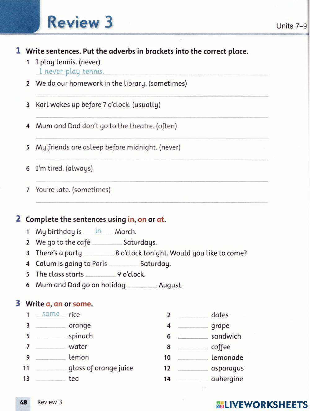 Elementary grammar review worksheet | Live Worksheets