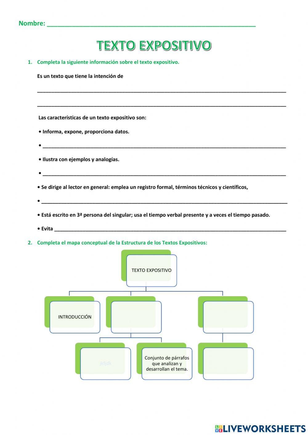 El texto expositivo worksheet for SUPERIOR | Live Worksheets