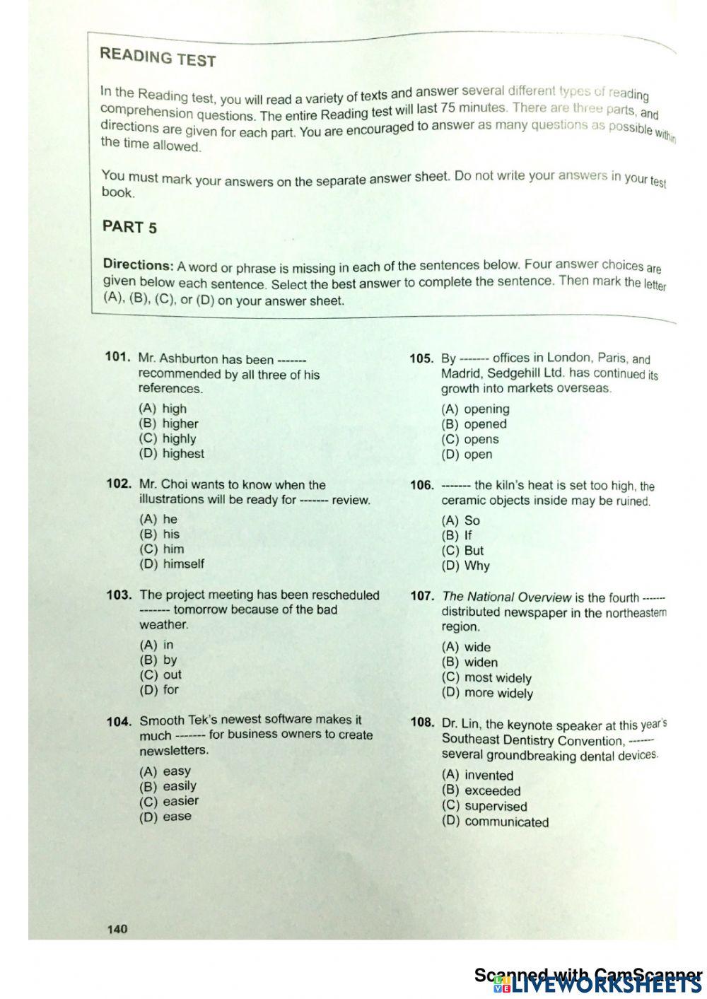 Toeic reading-2018-t5 2865081 | vannguyen2411 | Live