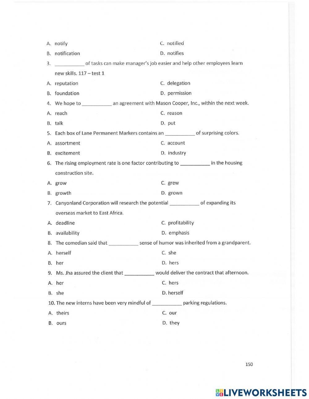 Unit 4 online exercise for A | Live Worksheets