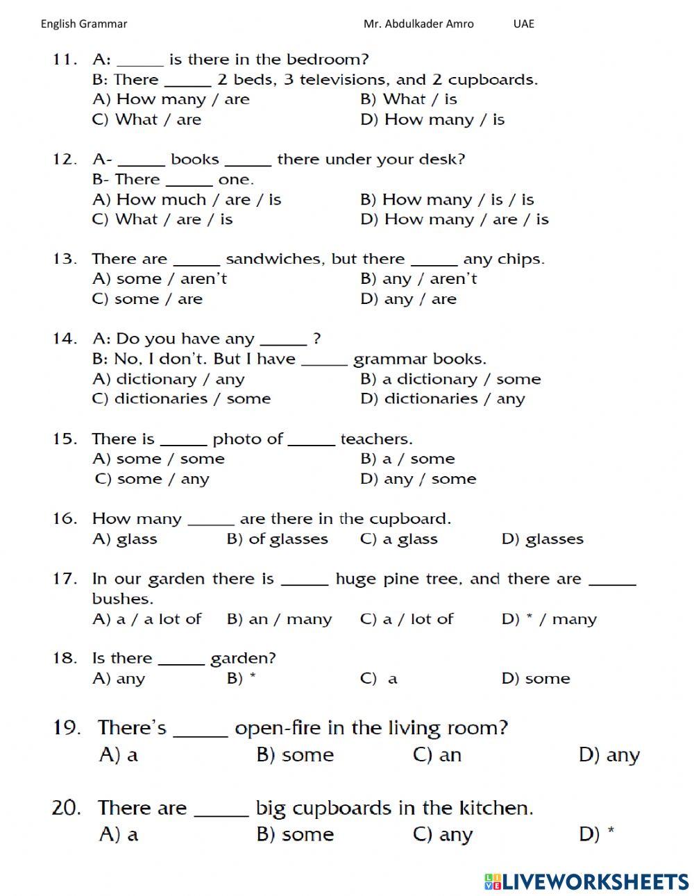 Elementary Test 5 Part 1 Grammar worksheet | Live Worksheets