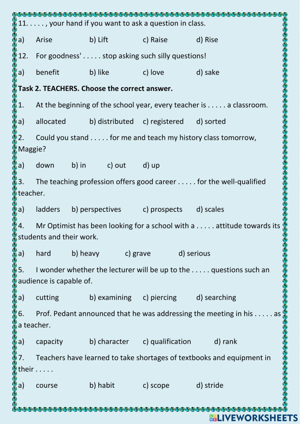 Education. Teachers. worksheet | Live Worksheets