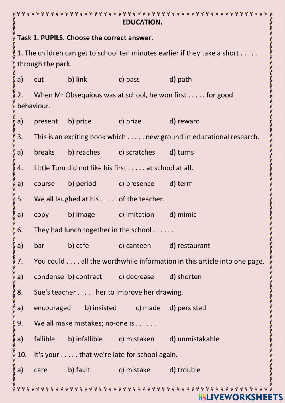 Education. Stud… | Free Interactive Worksheets | 2105715