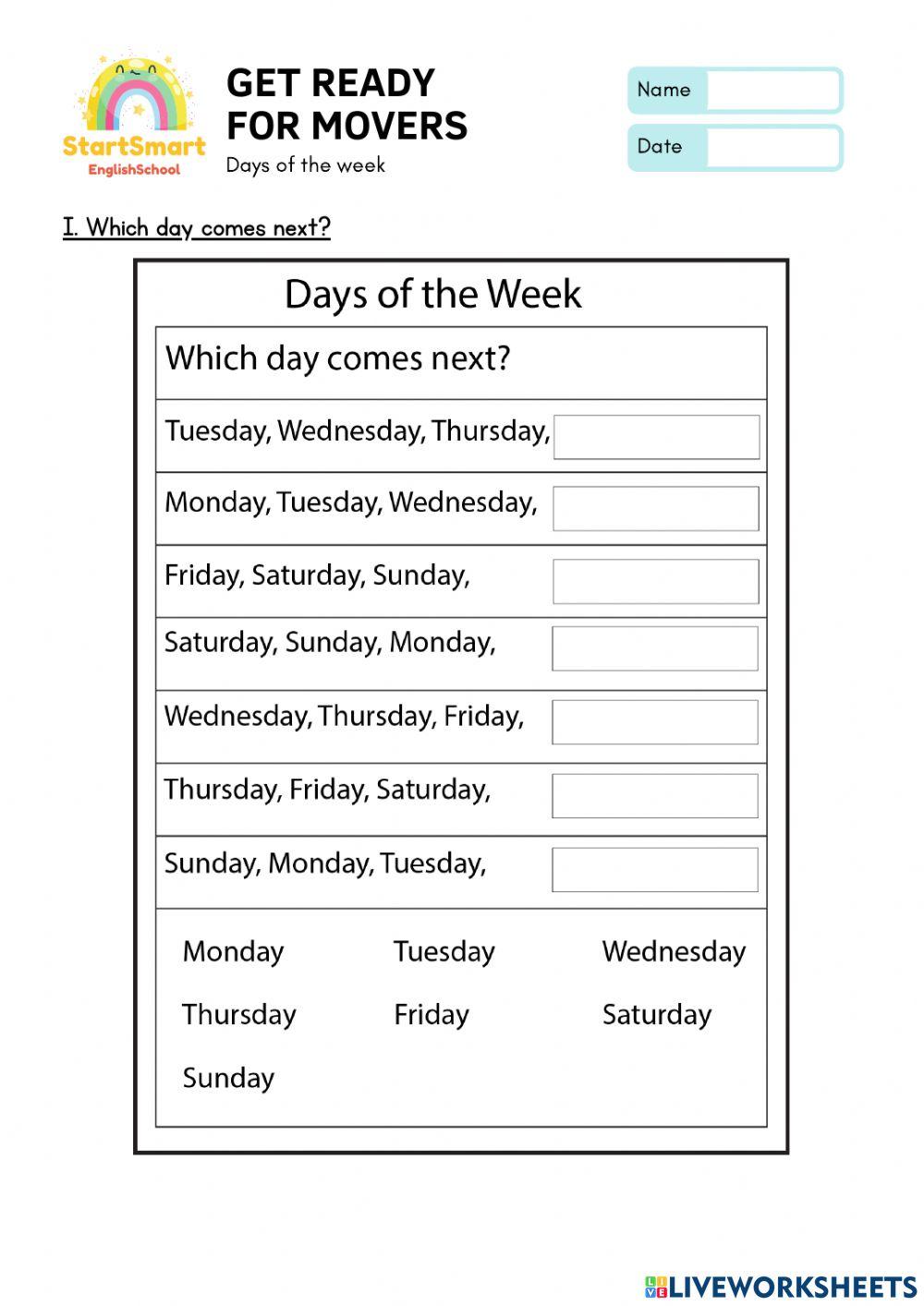 GRF Movers Days… | Free Interactive Worksheets | 2864956