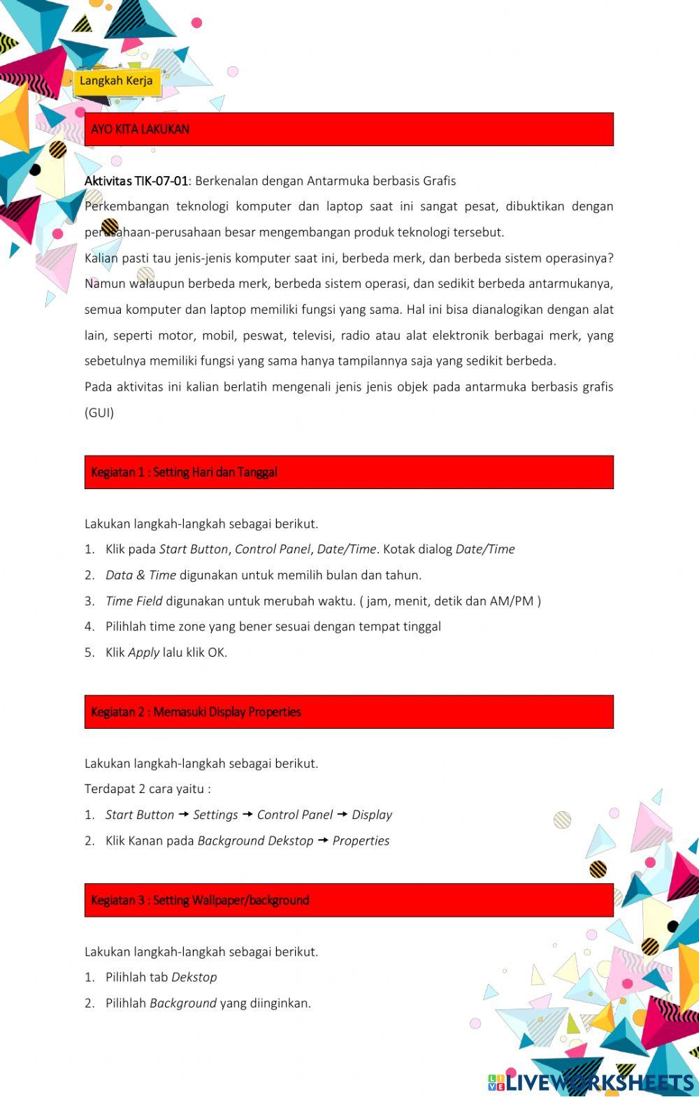 Interface Grafis worksheet | Live Worksheets