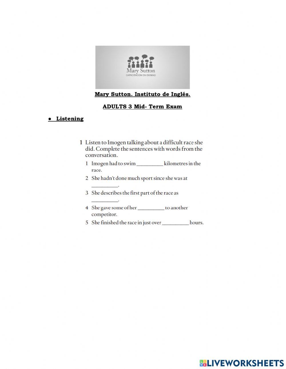 listening exam online exercise for | Live Worksheets