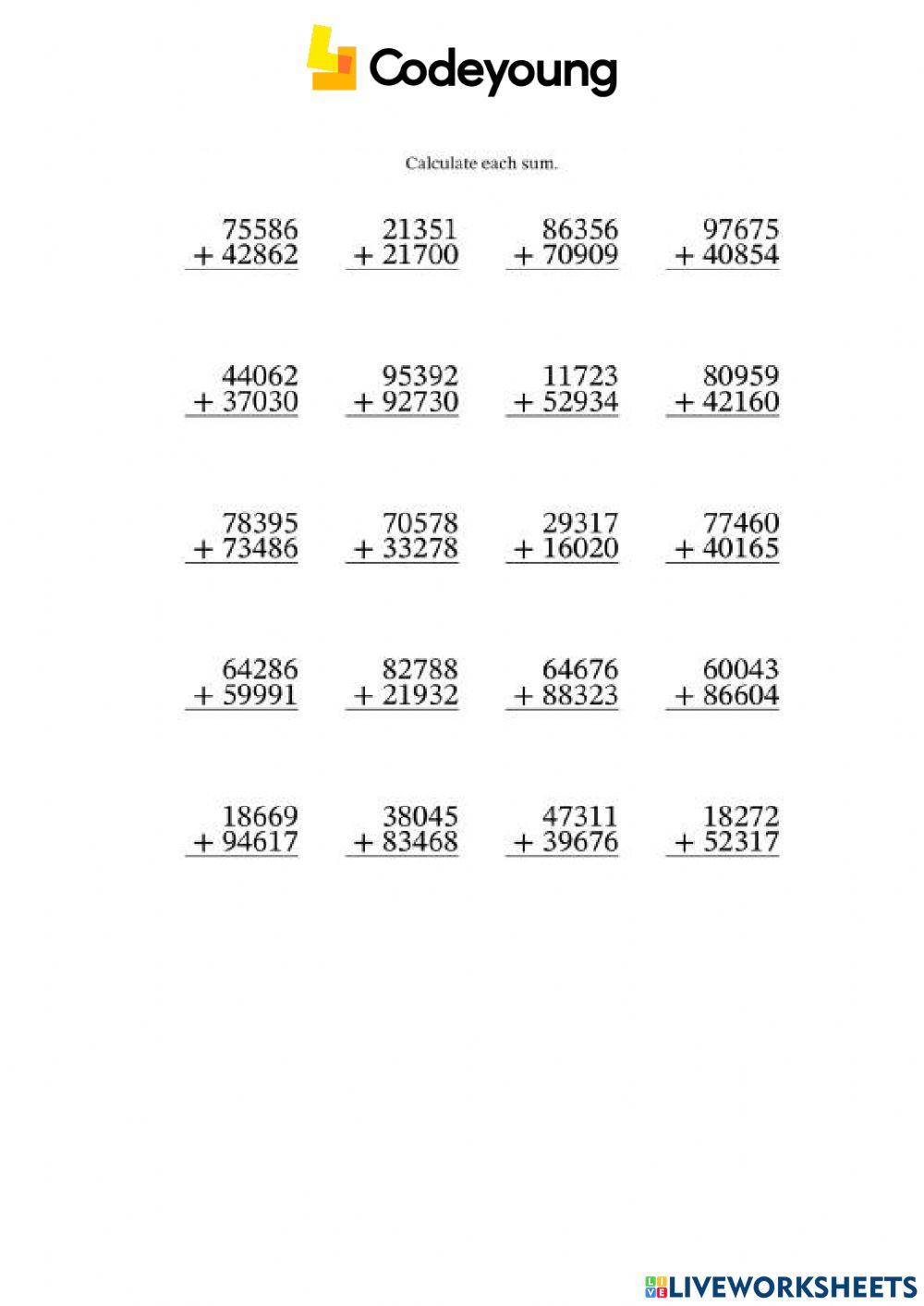 Application Add Multi Digit Numbers Using Standard Algorithm Worksheet