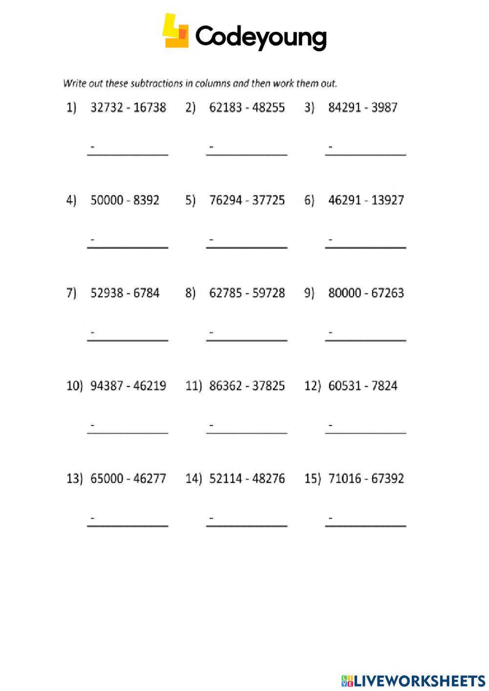 Application Subtract Multi Digit Numbers Using Standard Algorithm 4798