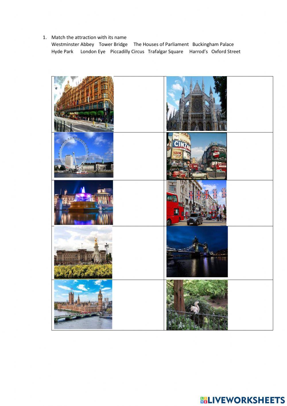 London's attractions worksheet | Live Worksheets