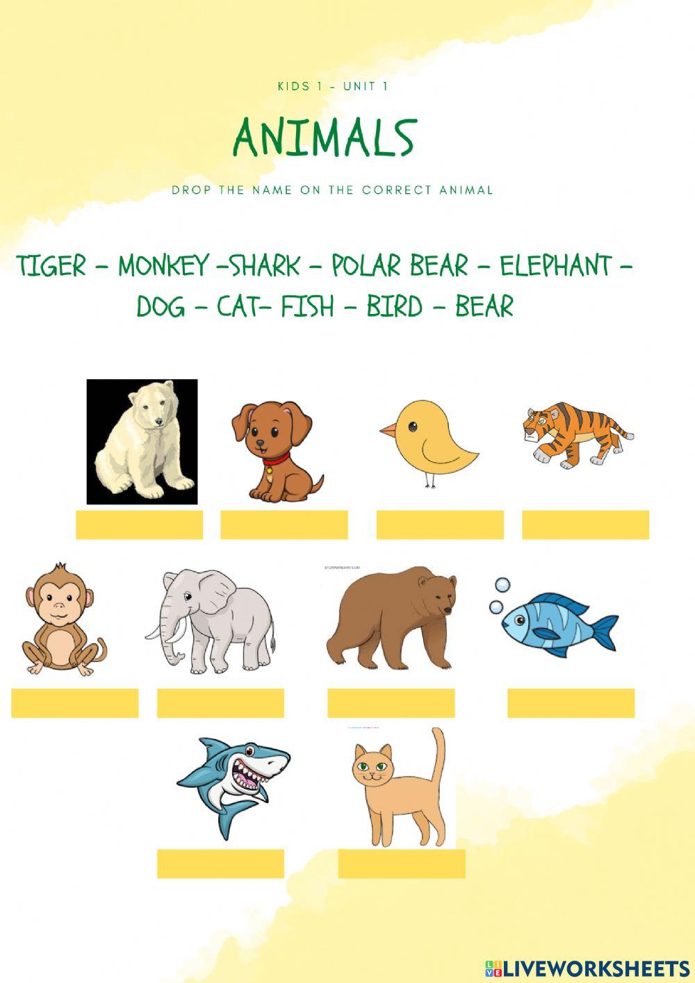 Animals online exercise for KIDS 2 | Live Worksheets