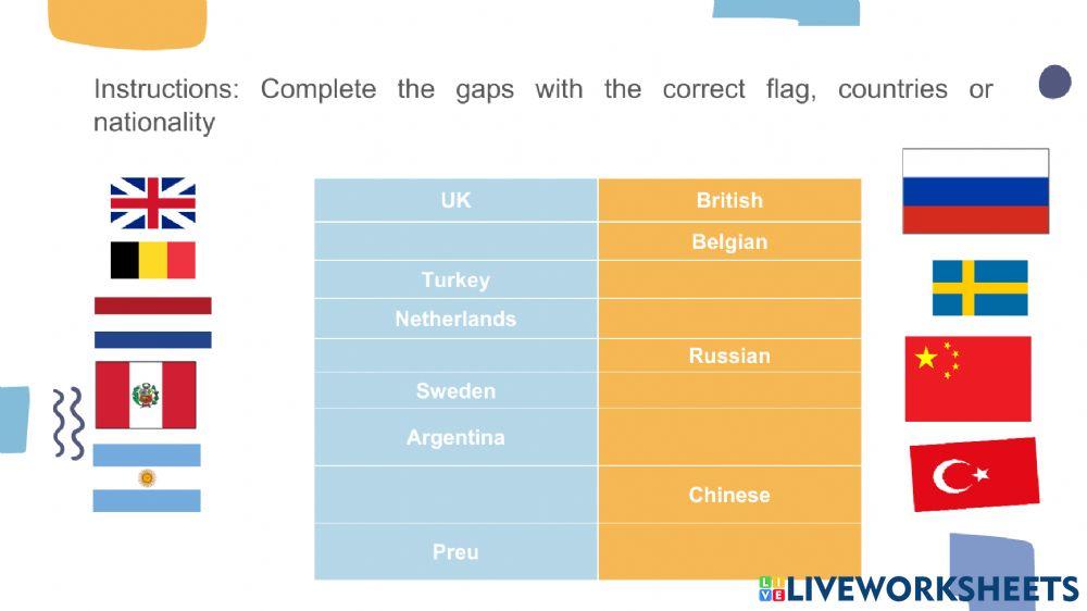 Countires worksheet | Live Worksheets