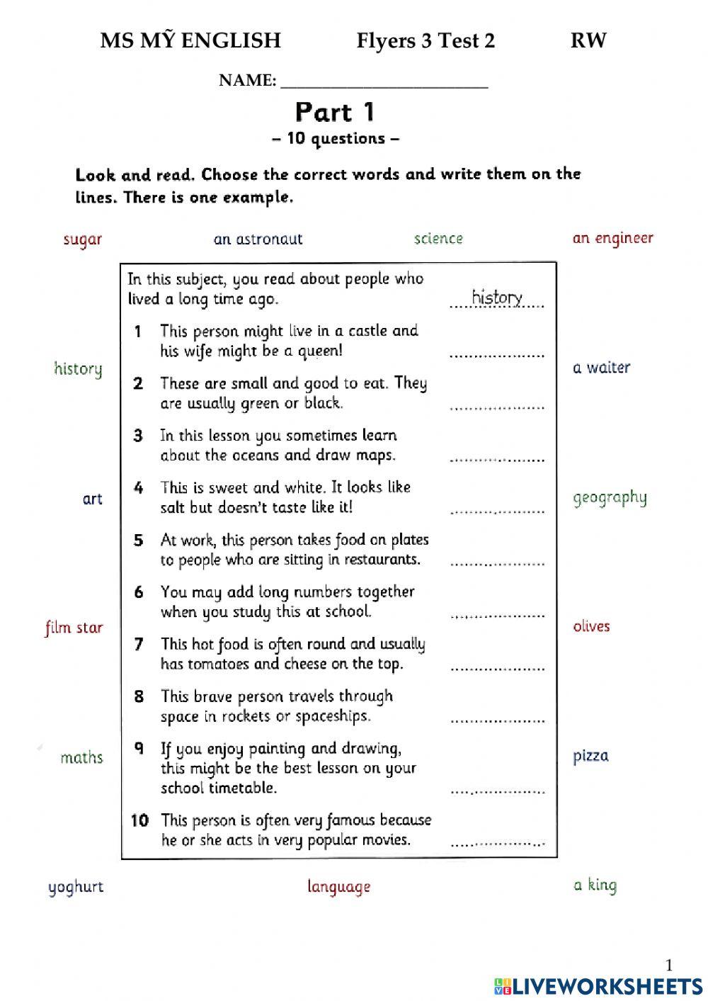 Flyers 3 test 2… | Free Interactive Worksheets | 2087992