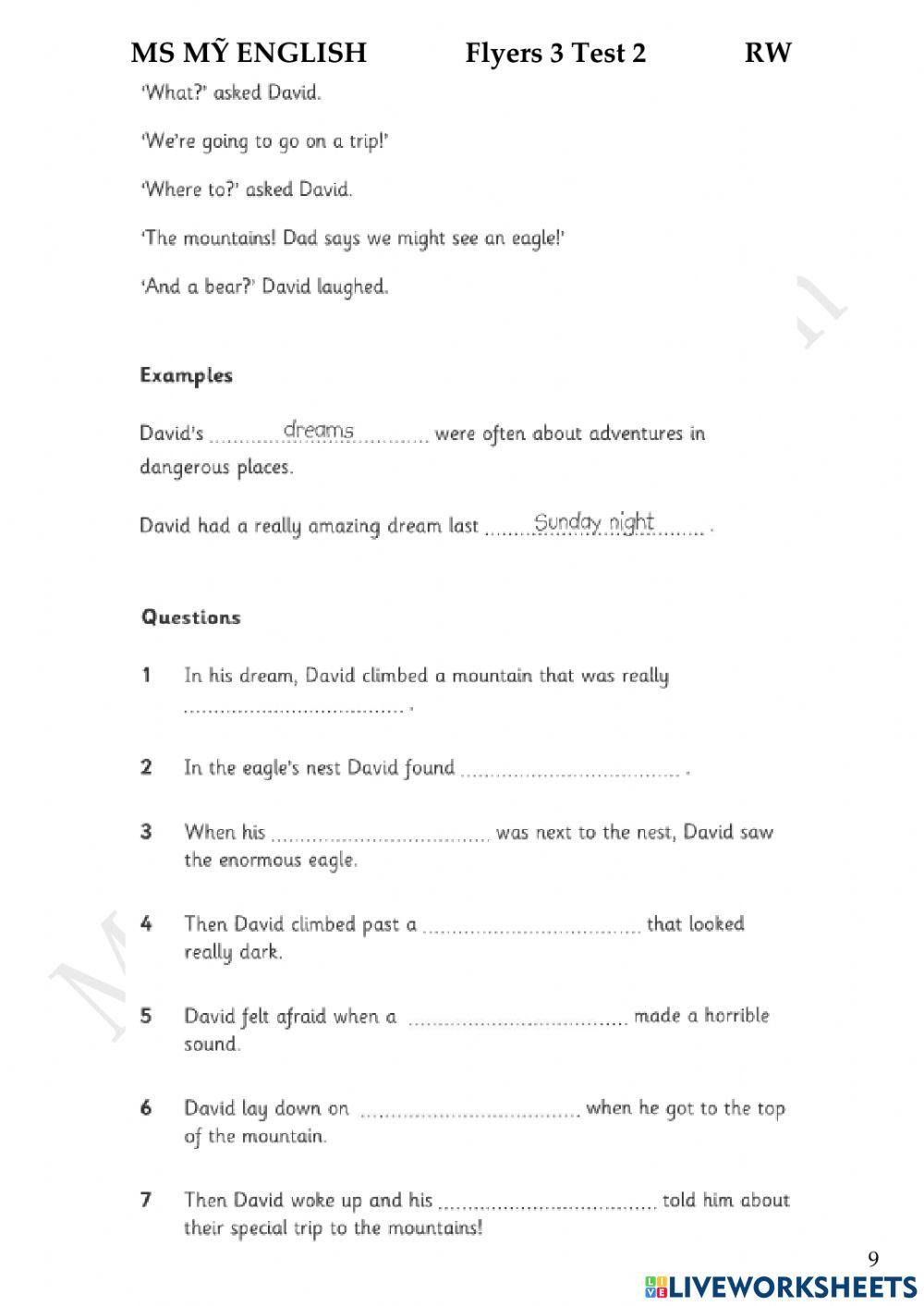 Flyers 3 test 2… | Free Interactive Worksheets | 2087992