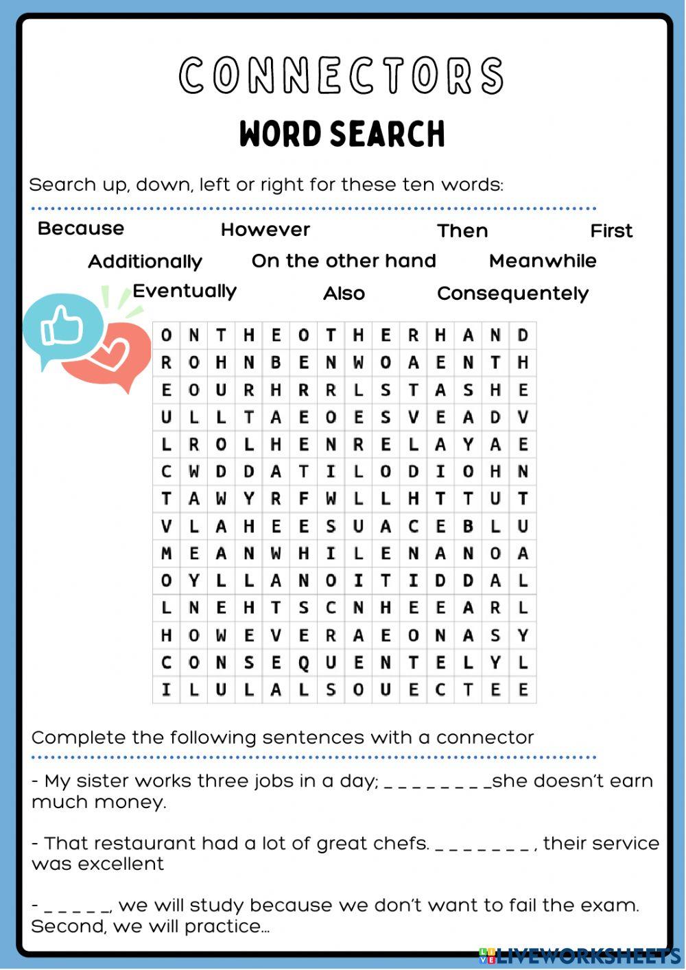 Connectors exercise for :) | Live Worksheets