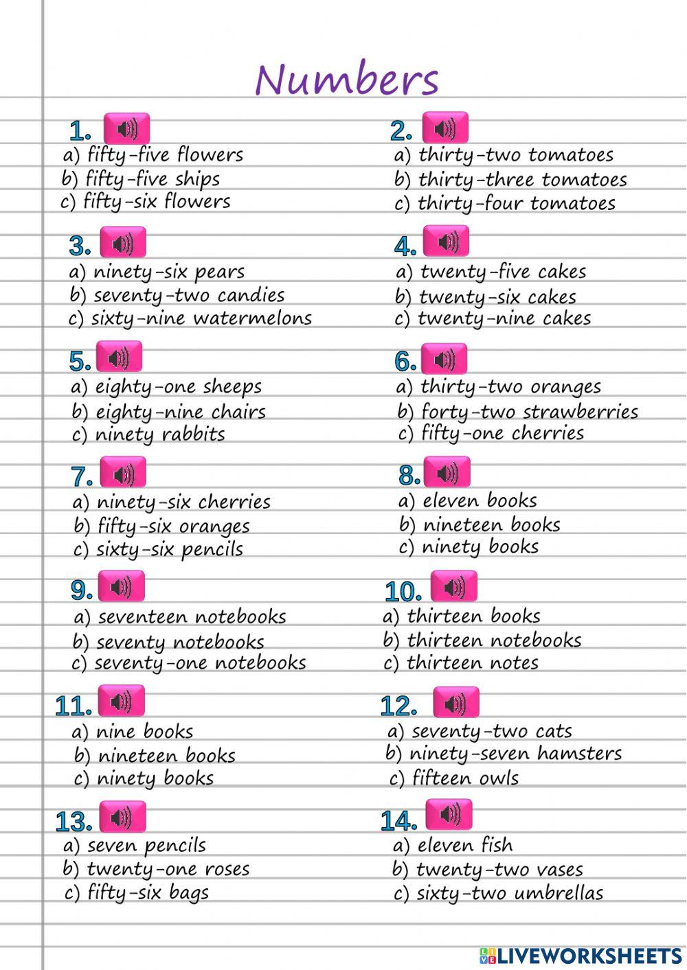 Numbers- listen… | Free Interactive Worksheets | 2088148