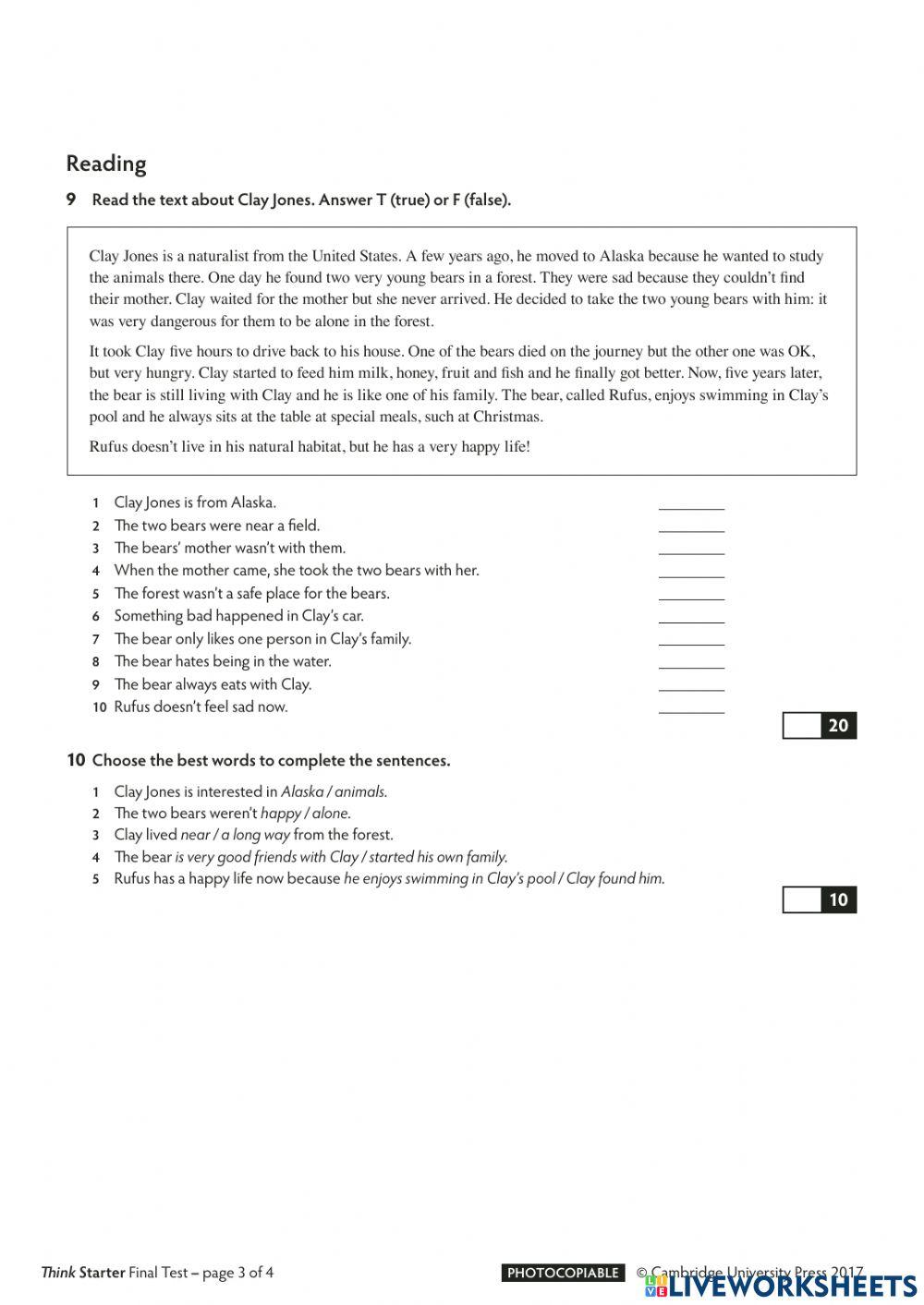 Think starter F… | Free Interactive Worksheets | 6889051