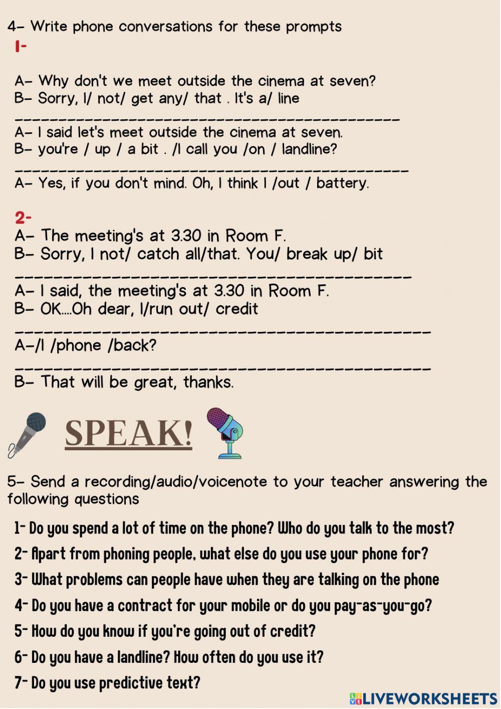 Phone language | Free Interactive Worksheets | 2088747