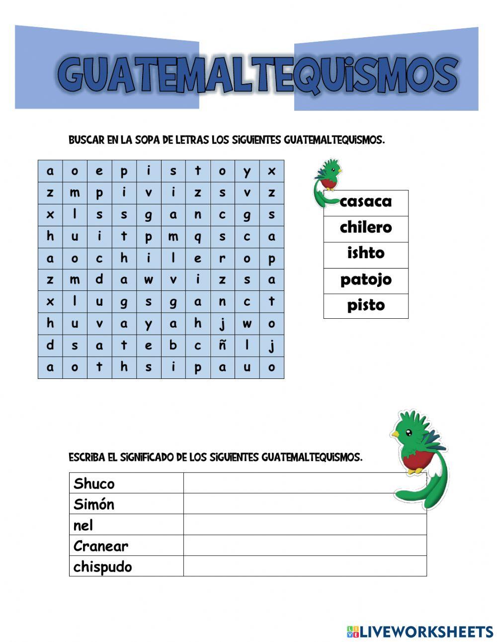 Guatemaltequismos worksheet | Live Worksheets