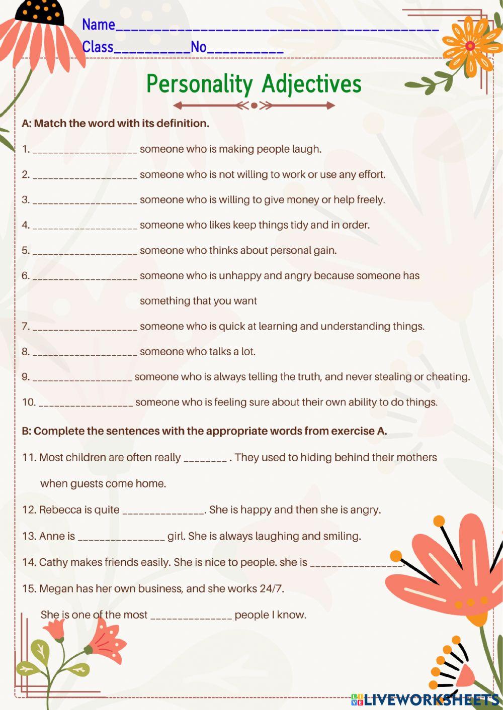 Personality Adjectives 1-2565 online exercise for | Live Worksheets