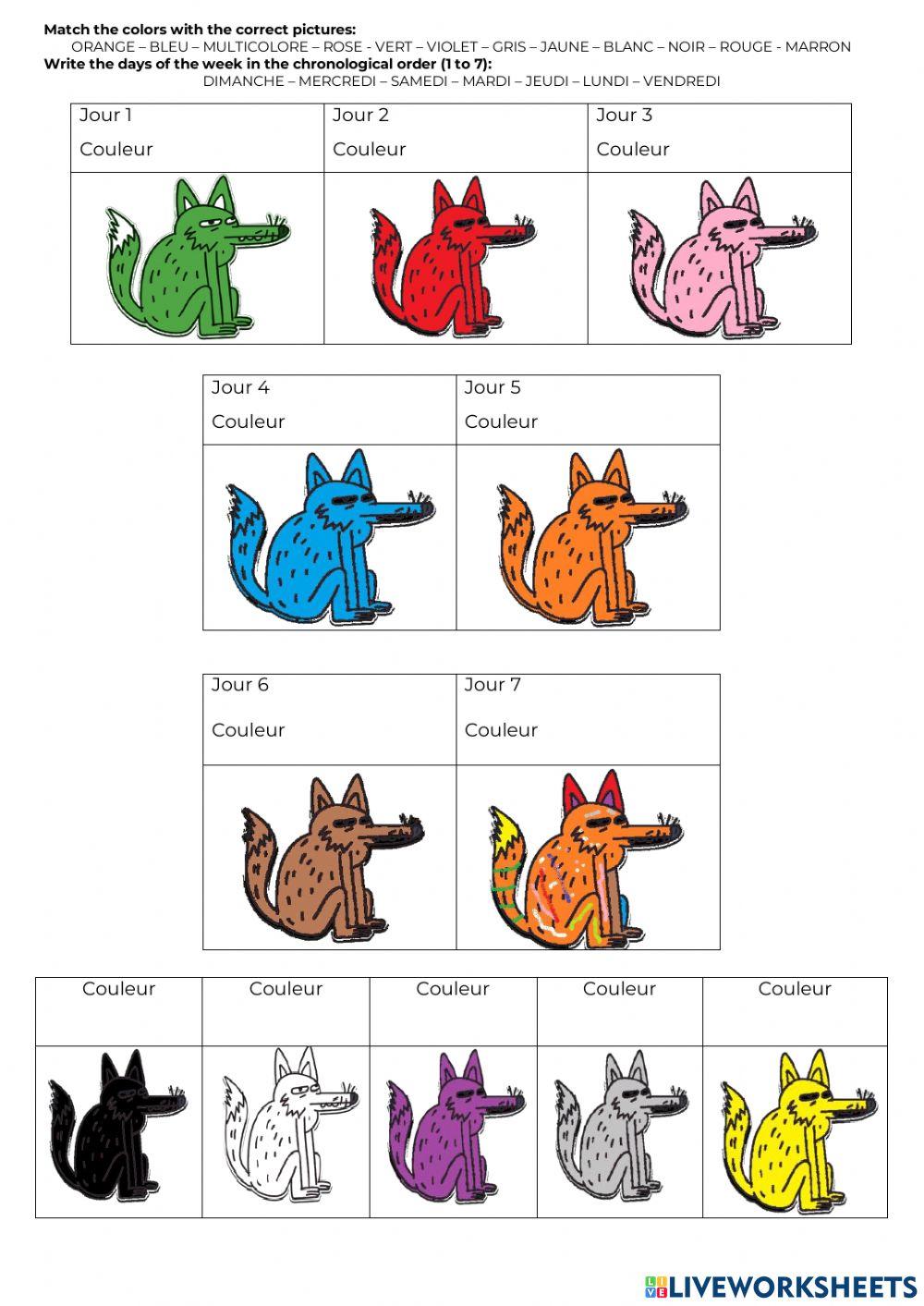Jours et couleurs - Days and colors online exercise for | Live Worksheets