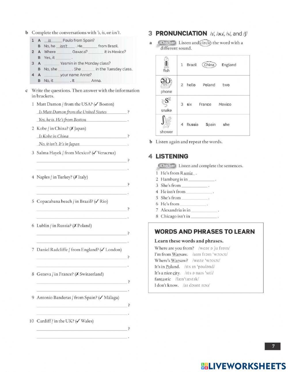 English File Beginner WB U1B worksheet | Live Worksheets