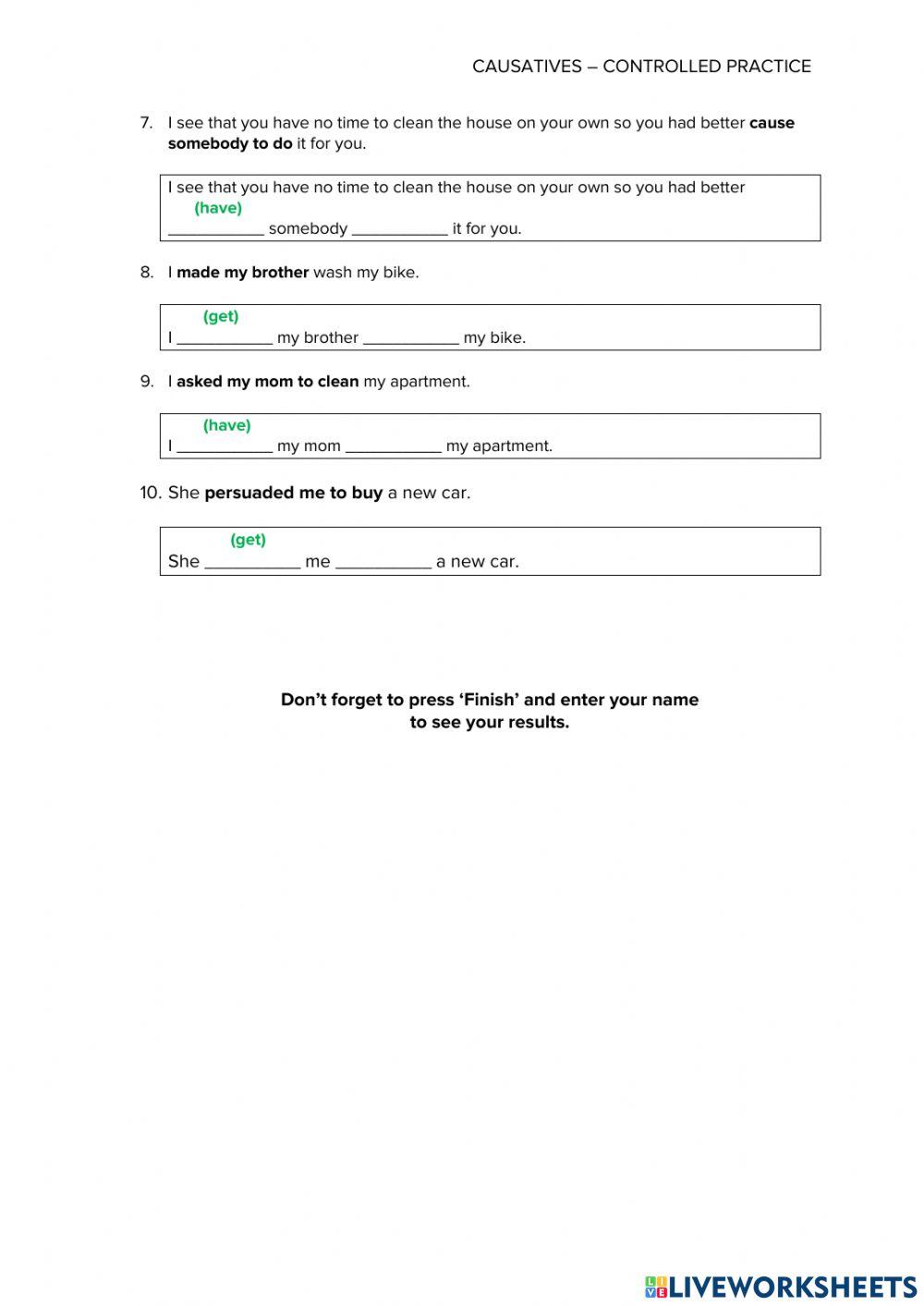 CAUSATIVES (2) – CONTROLLED PRACTICE 6889467