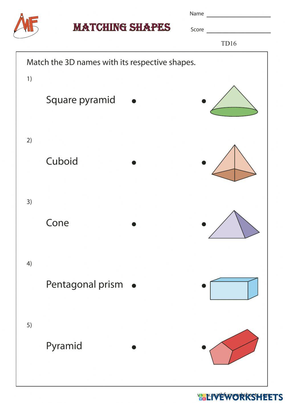 Matching 3D Shapes interactive worksheet | Live Worksheets