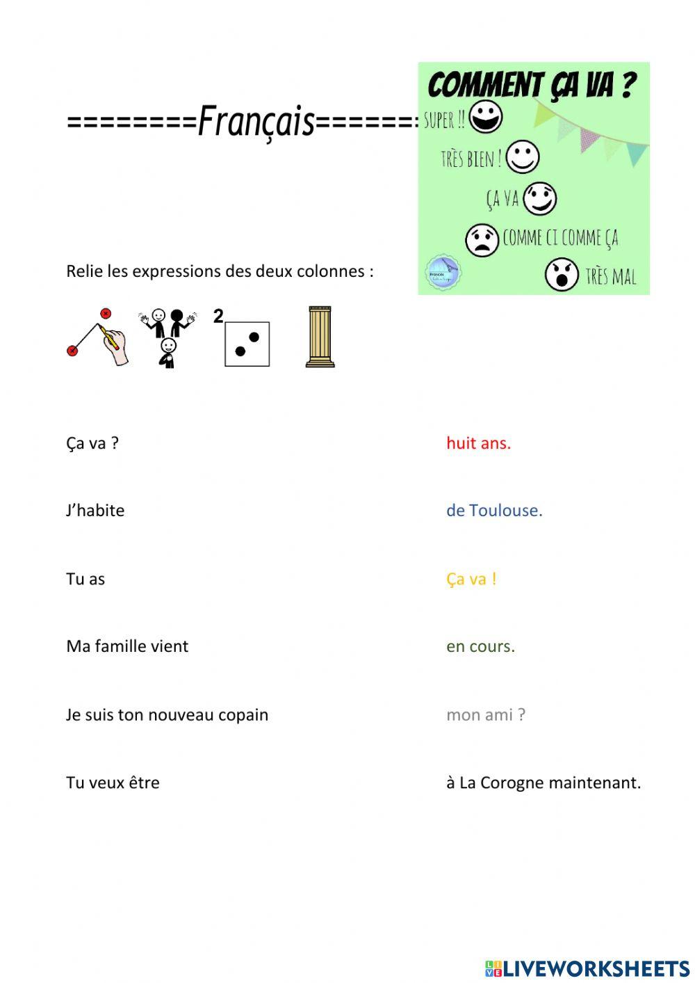 Comment ça va ? | Free Interactive Worksheets | 2091028
