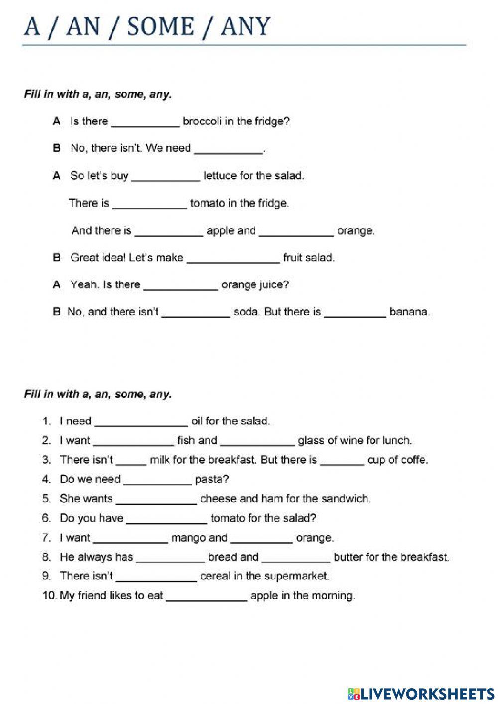 Some-Any-A-AN online activity | Live Worksheets