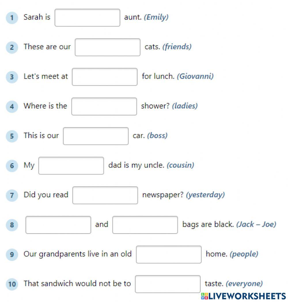 Genitive case | Free Interactive Worksheets | 2406550