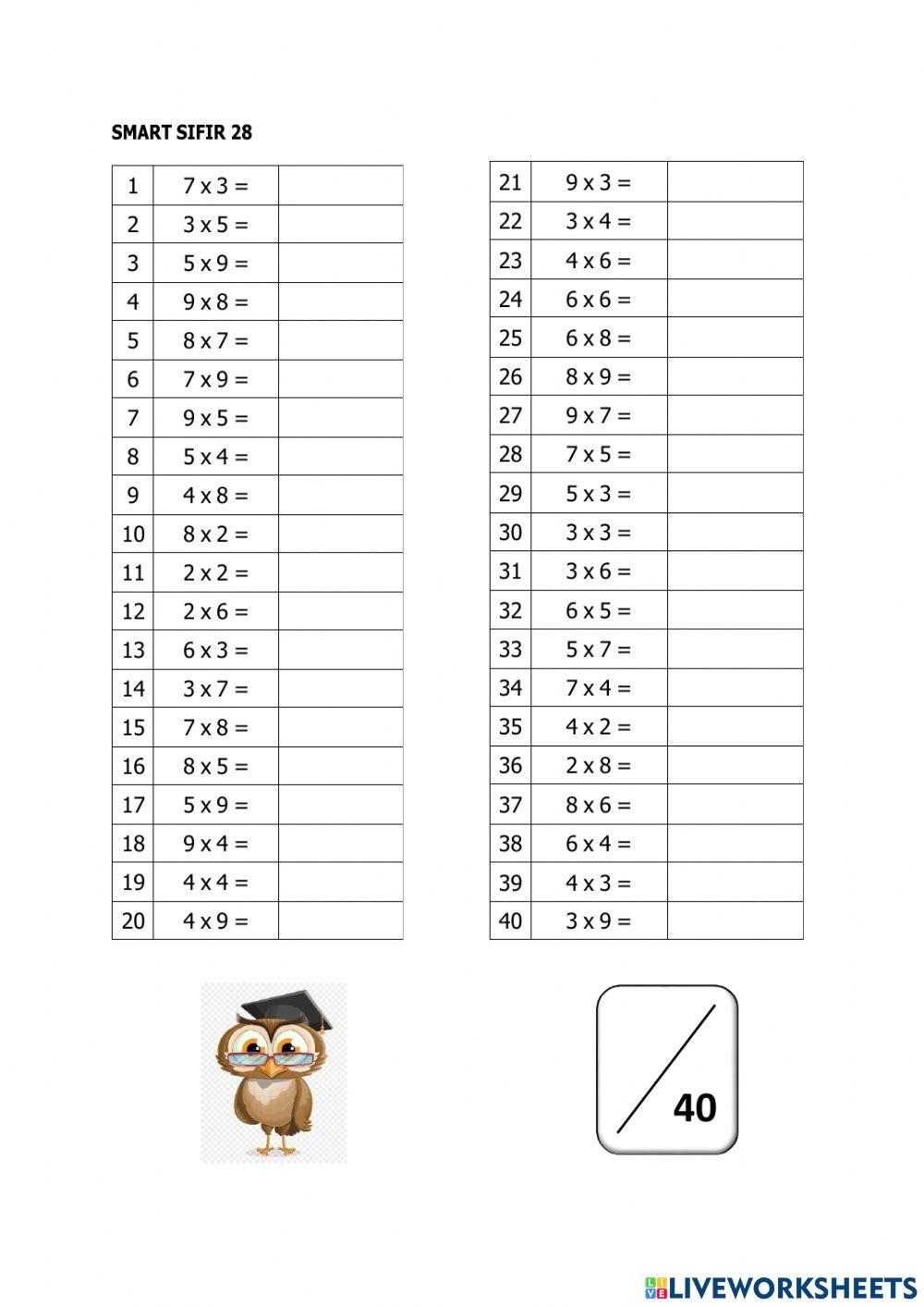 Smart Sifir 28 online exercise for | Live Worksheets