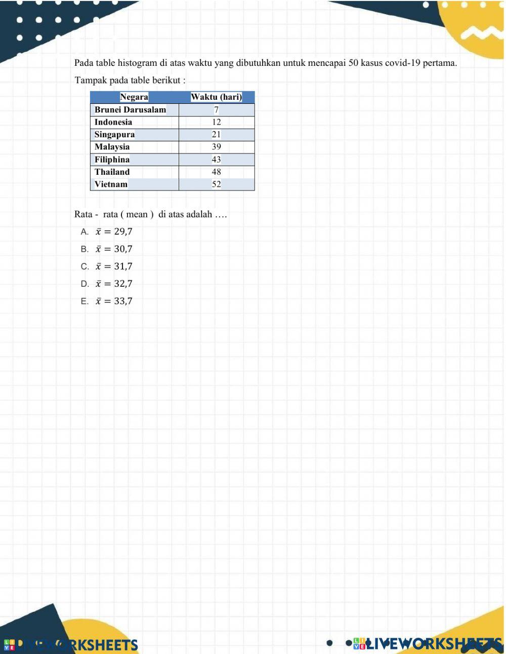 Mean modus worksheet | Live Worksheets