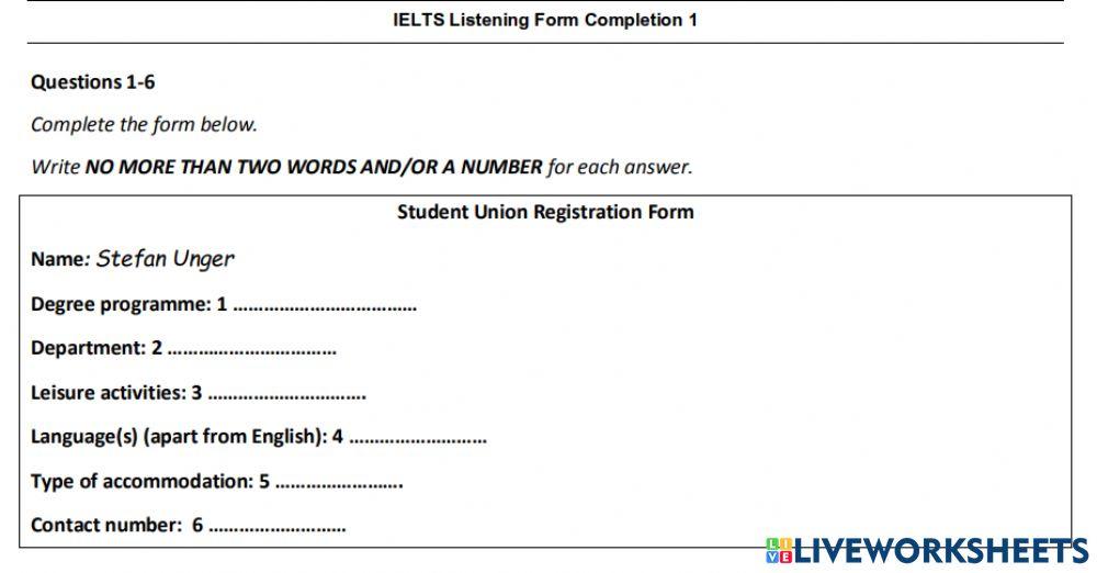 Listening Form Completion 1 5350541 | Hossein Safari