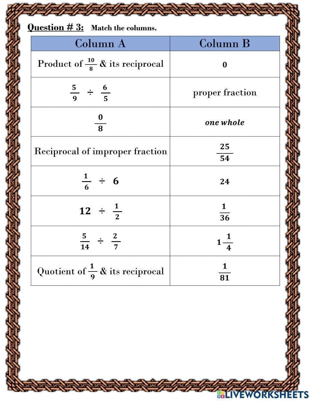 Division of fractions online exercise for | Live Worksheets