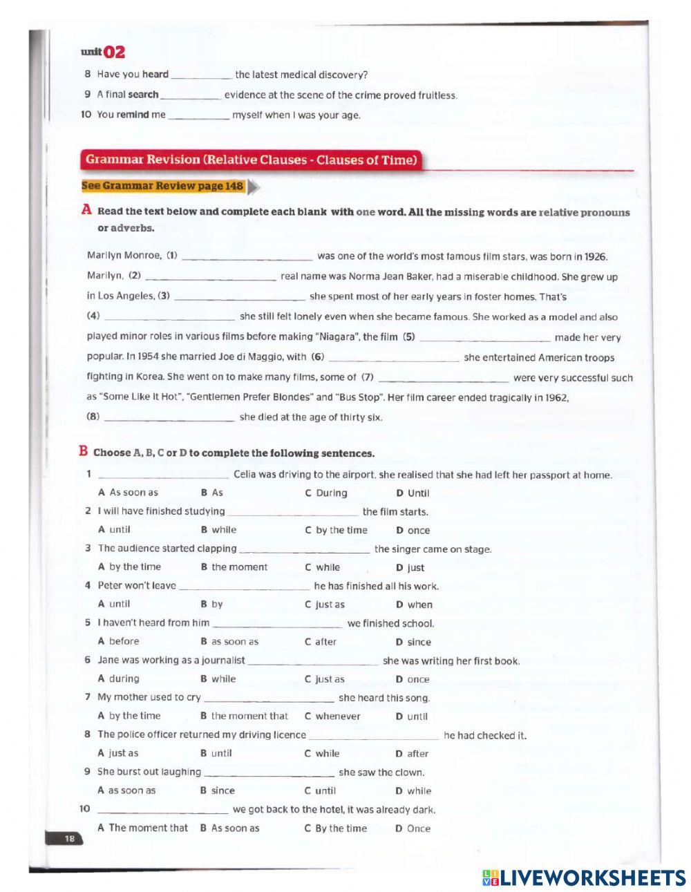 B2. use of english. unit 2. grammar worksheet | Live Worksheets