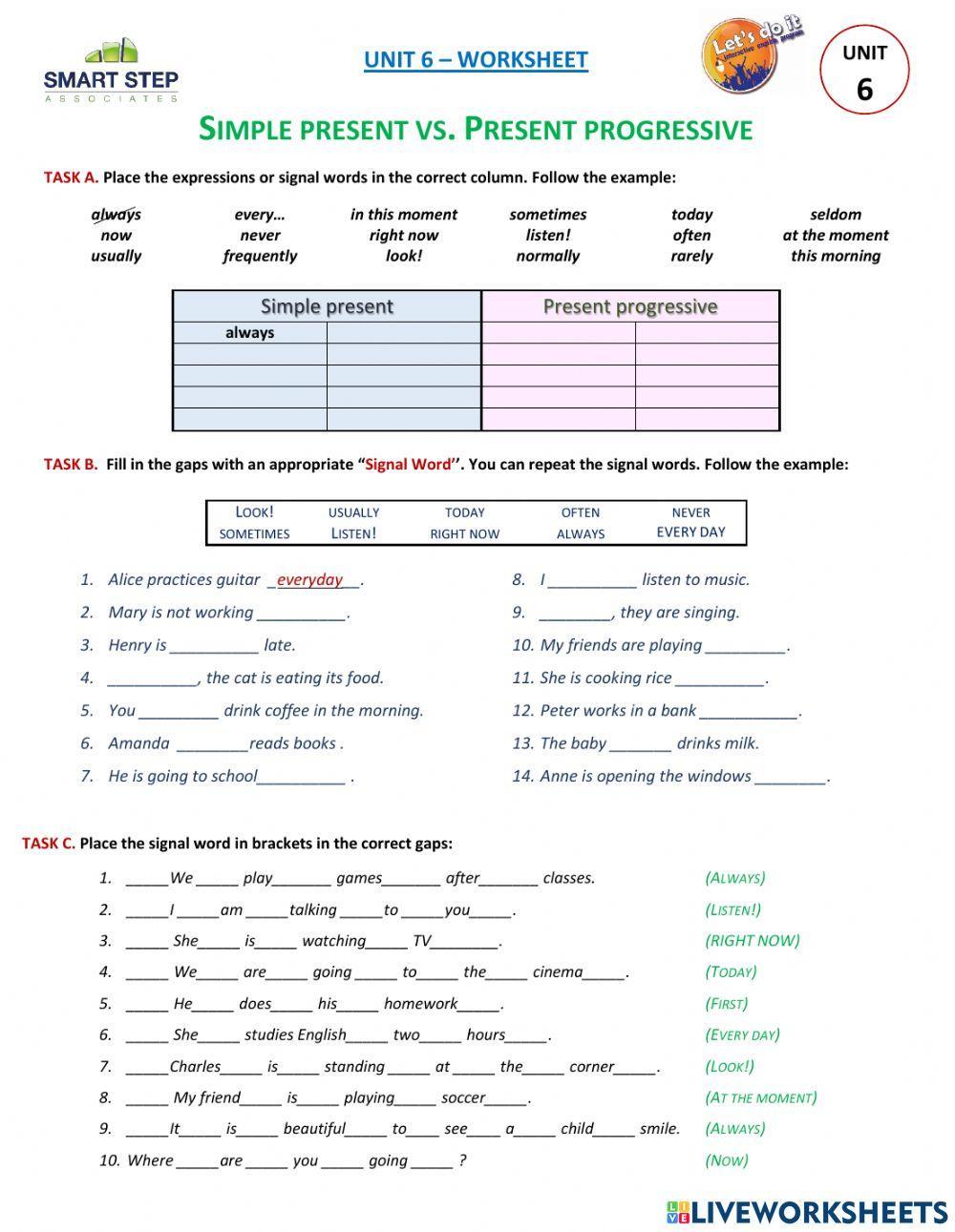 UNIT 6 -Simple present vs Present progressive worksheet | Live Worksheets
