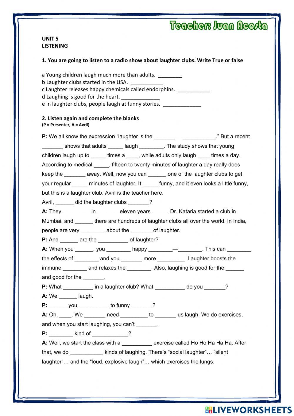Listening: laughing worksheet | Live Worksheets