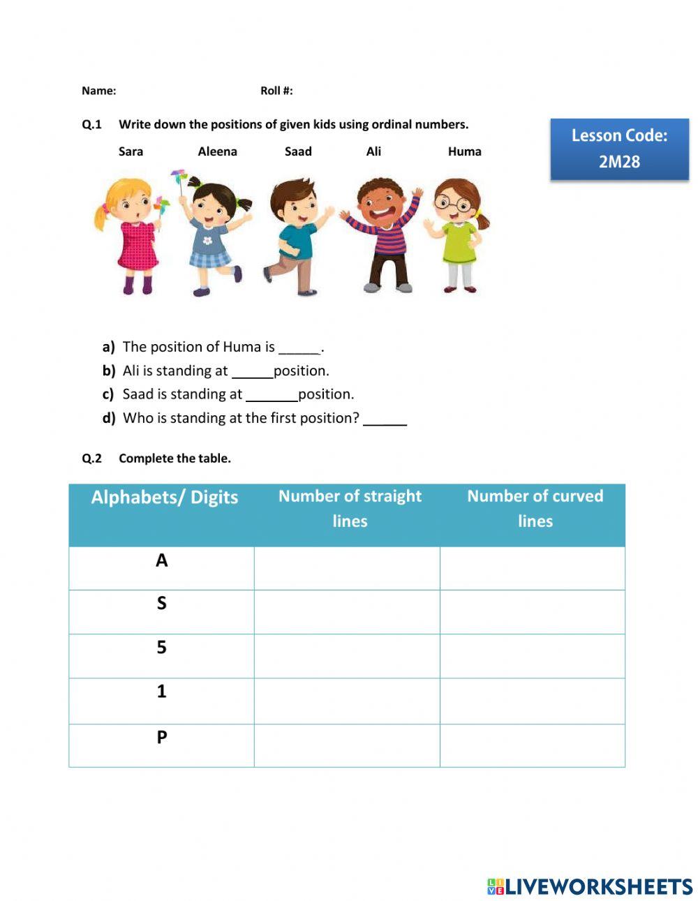 Ordinal Numbers | G2Neon22 | Live Worksheets