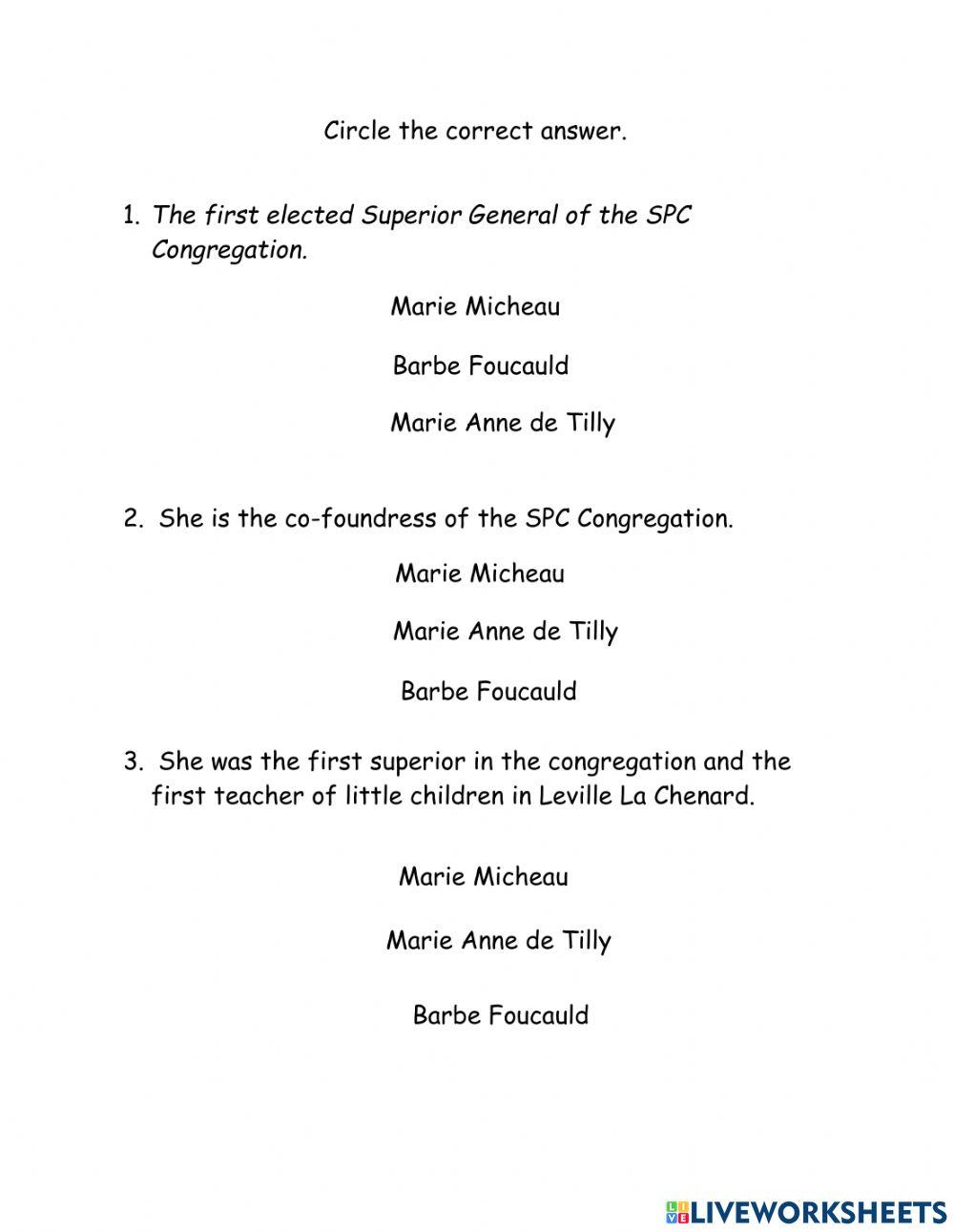 First three sisters worksheet | Live Worksheets