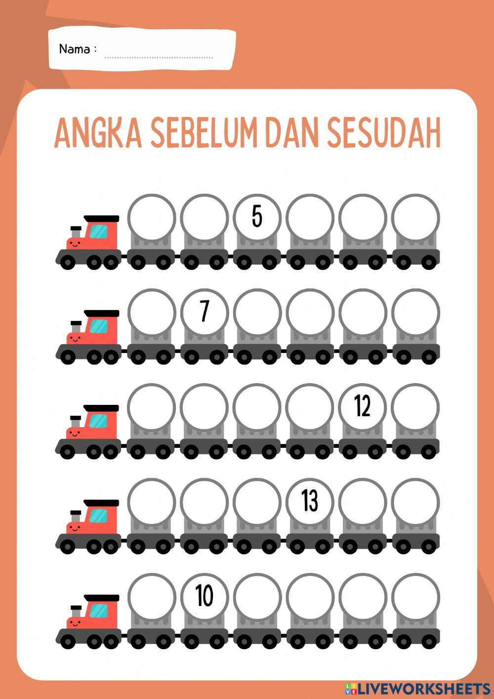 mengisi urutan angka sebelum dan sesudah online exercise for | Live ...