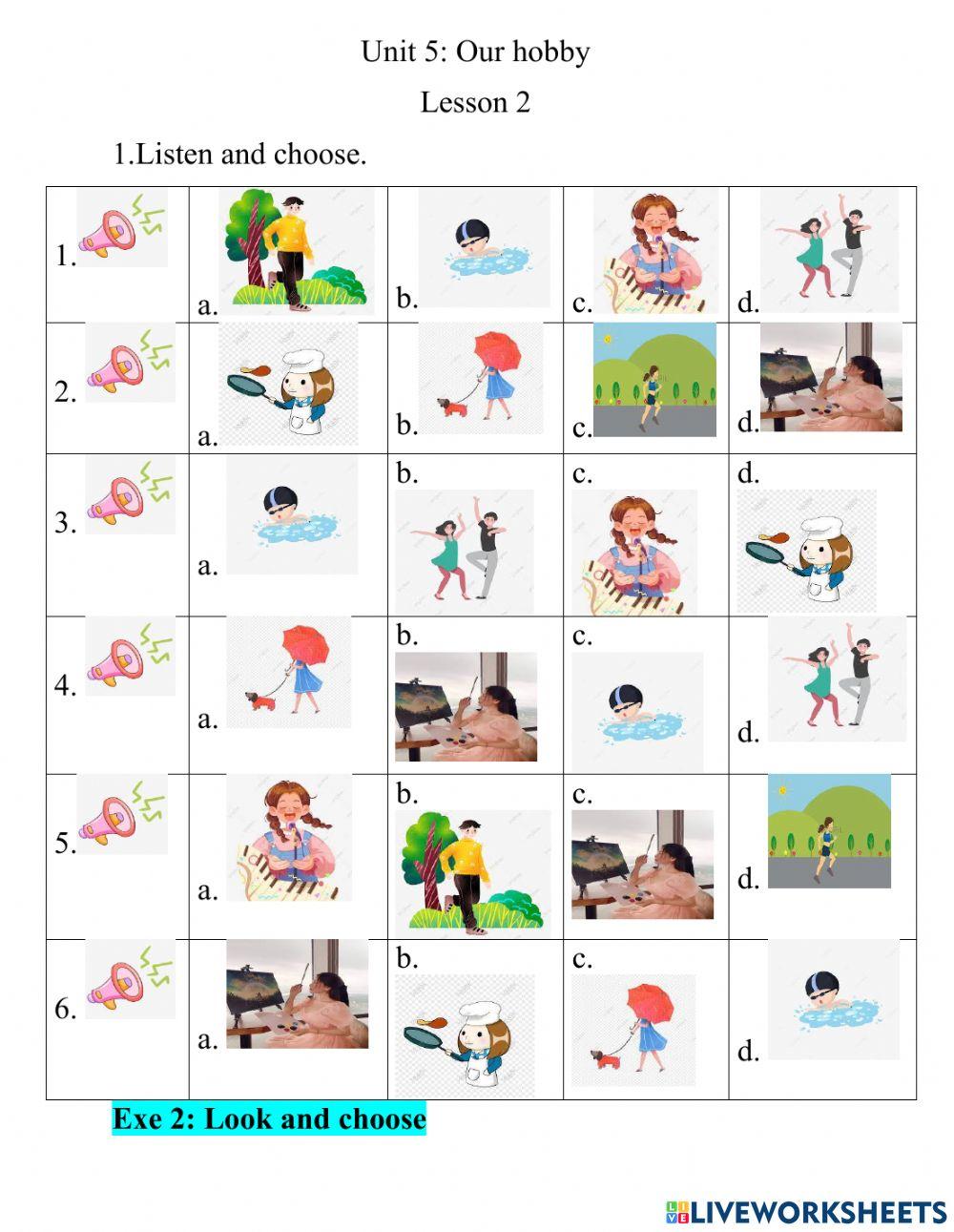 Unit 5: Our hob… | Free Interactive Worksheets | 2112786