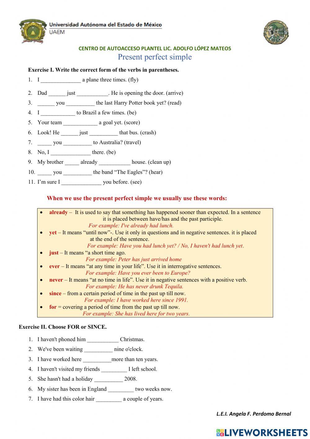 present perfect simple online exercise for | Live Worksheets