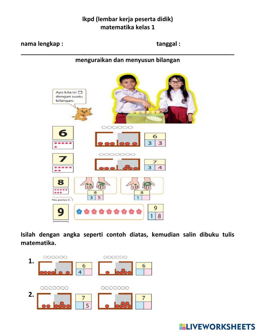 Lkpd matematika kelas 1 exercise | Live Worksheets