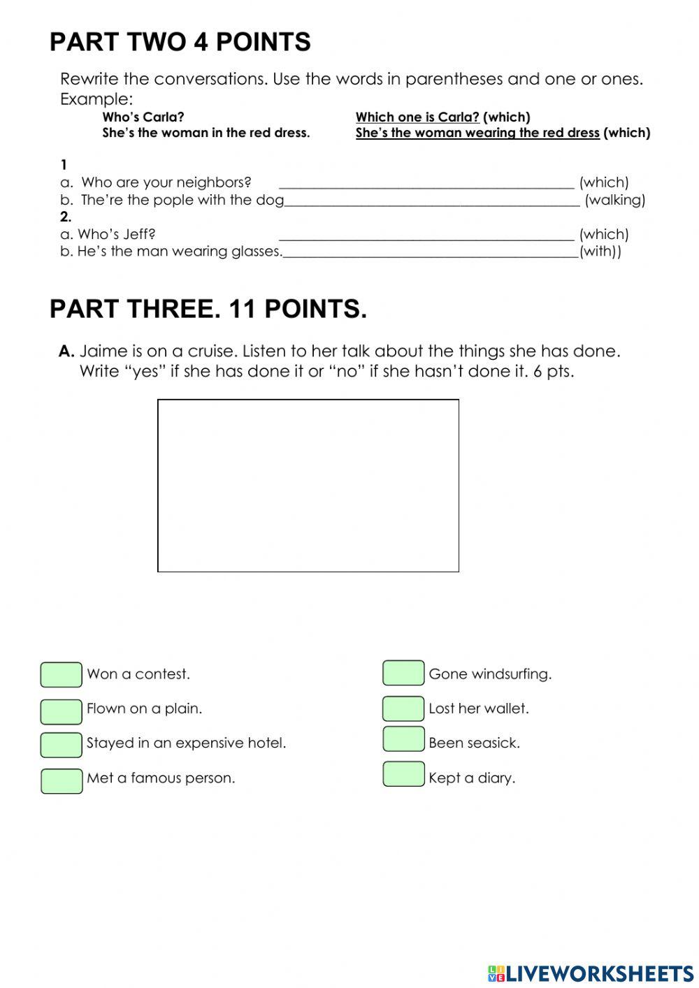 Units 9 and 10 beginner ii interactive worksheet | Live Worksheets