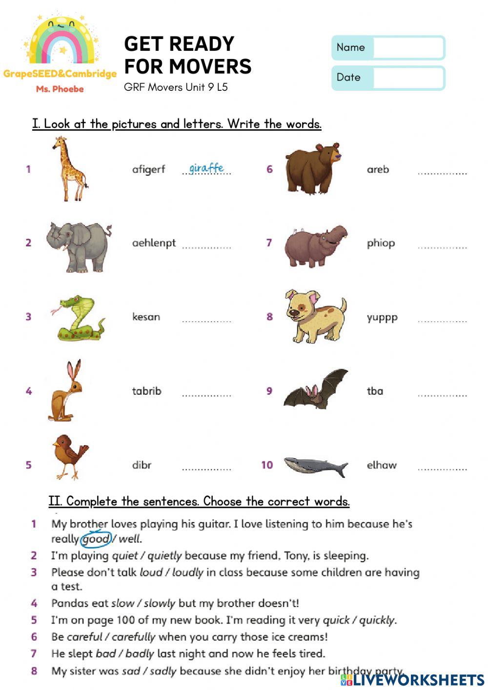 GRF Movers Unit 9 L5 online exercise for | Live Worksheets