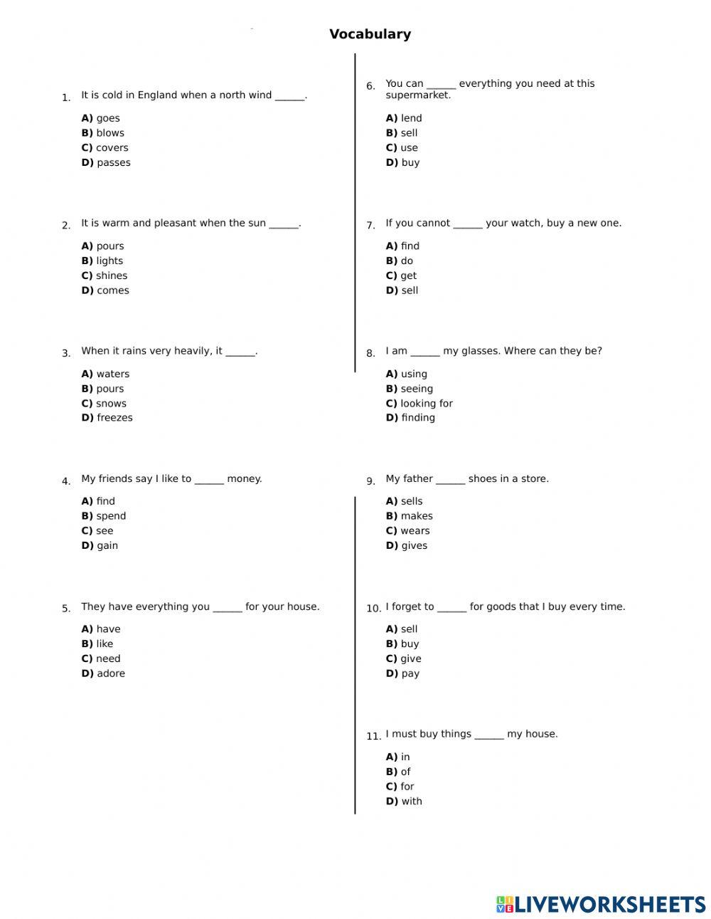 2113764 | Vocabulary Exercise | ponyson | LiveWorksheets
