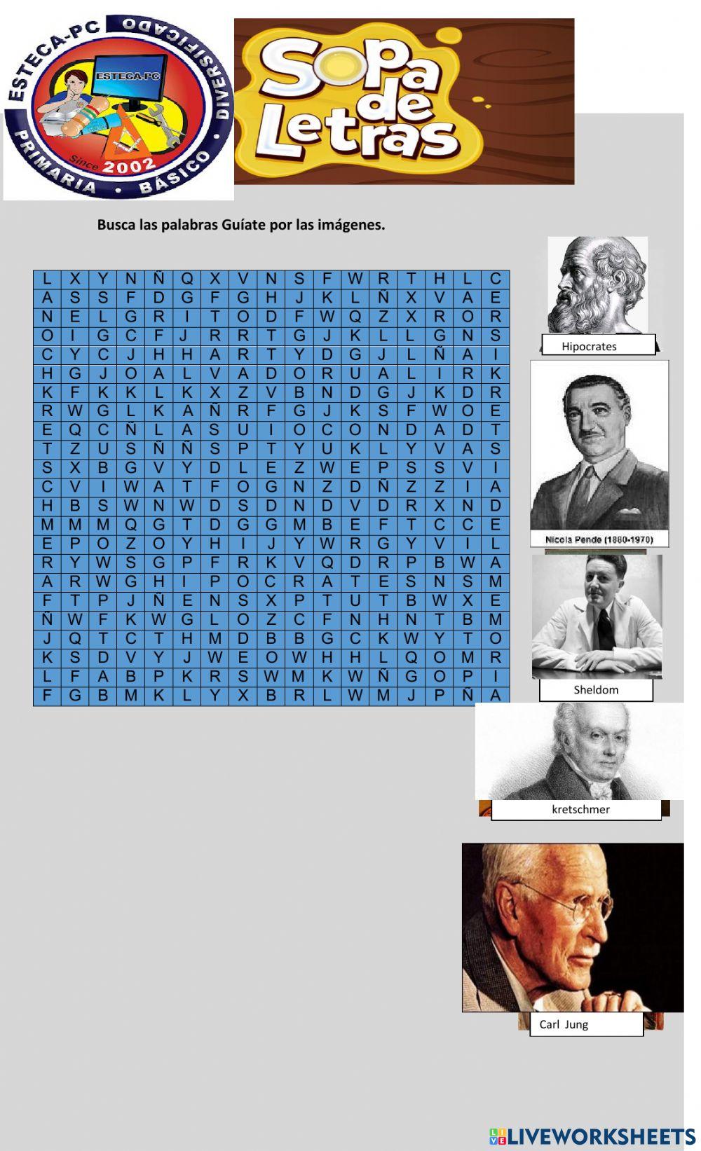 Sopa de letras Personajes importantes worksheet | Live Worksheets