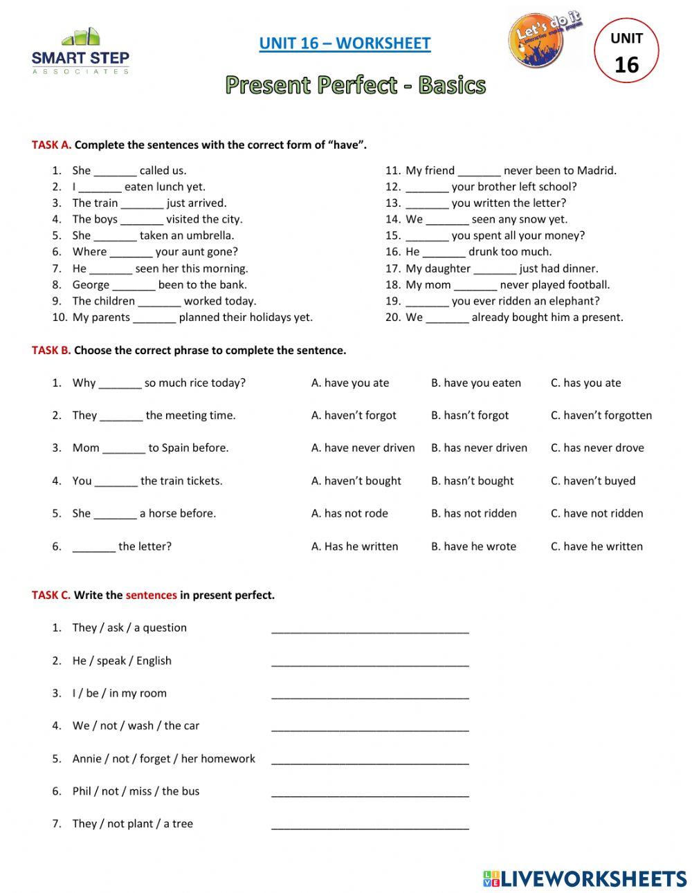 2113927 | UNIT 16 - Present Perfect Basic | Javier Daniel