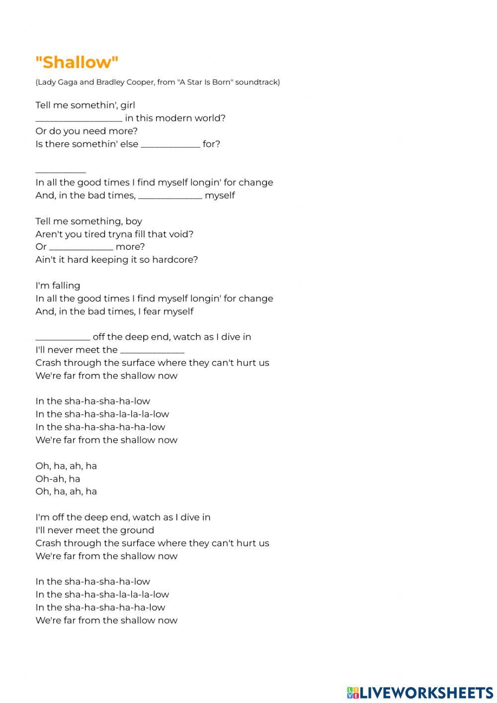 Shallow - Lady … | Free Interactive Worksheets | 2113977